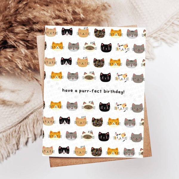 Have a Purr-fect Birthday Cat Heads Greeting Card | Kitties & Cream
