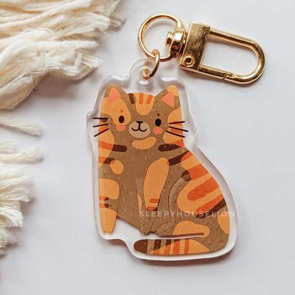 Cozy Kitty Torbie Tortie Tabby Cat Acrylic Keychain Charm | Kitties & Cream