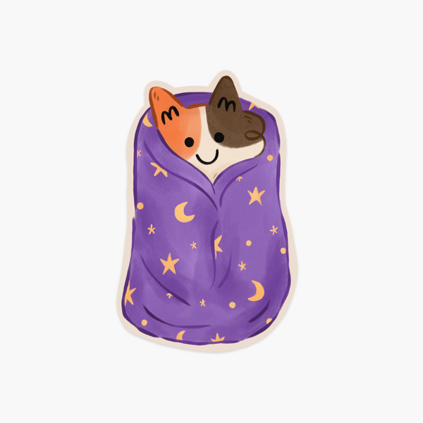 Purple Stars Purrito Blanket Wrapped Calico Cat Burrito Vinyl Sticker ...