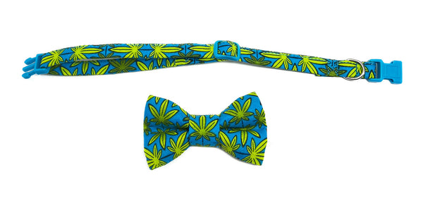 Meowie Wowie Pot Leaf Breakaway Cat Collar with Bow Tie | Kitties & Cream