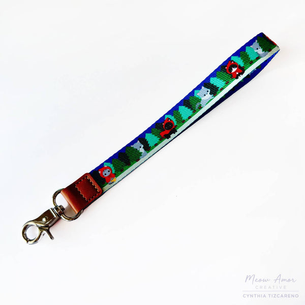 Little Red Riding Hood Cat and Grey Fox Wristlet Lanyard | Kitties & Cream