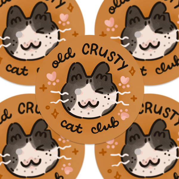 Old Crusty Tuxedo Cat Club Vinyl Sticker | Kitties & Cream