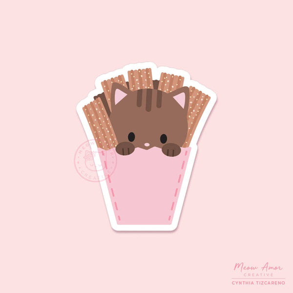 Churro Dessert Brown Tabby Cat Vinyl Sticker | Kitties & Cream
