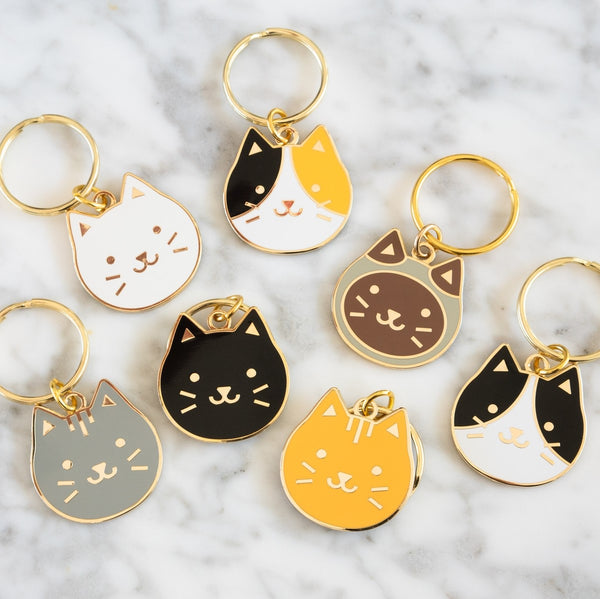 Cat Face Metal Keychain Charm | Kitties & Cream