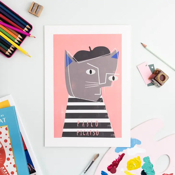 Pablo Picatso Grey Cat Famous Artist Portrait A4 Art Print | Kitties ...