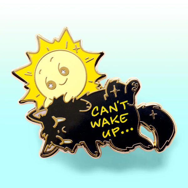 Can't Wake Up Fluffy Black Cat Hard Enamel Pin | Kitties & Cream